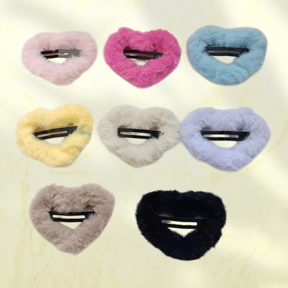 Source Unknown | Accessories | Fuzzy Heart Hair Clips | Poshmark